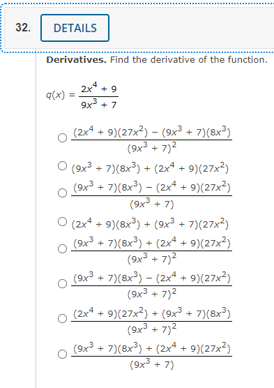 Solved Derivatives. Find the derivative of the function. | Chegg.com