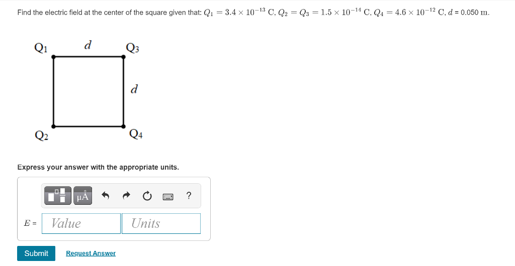 Solved Find the electric field at the center of the square | Chegg.com