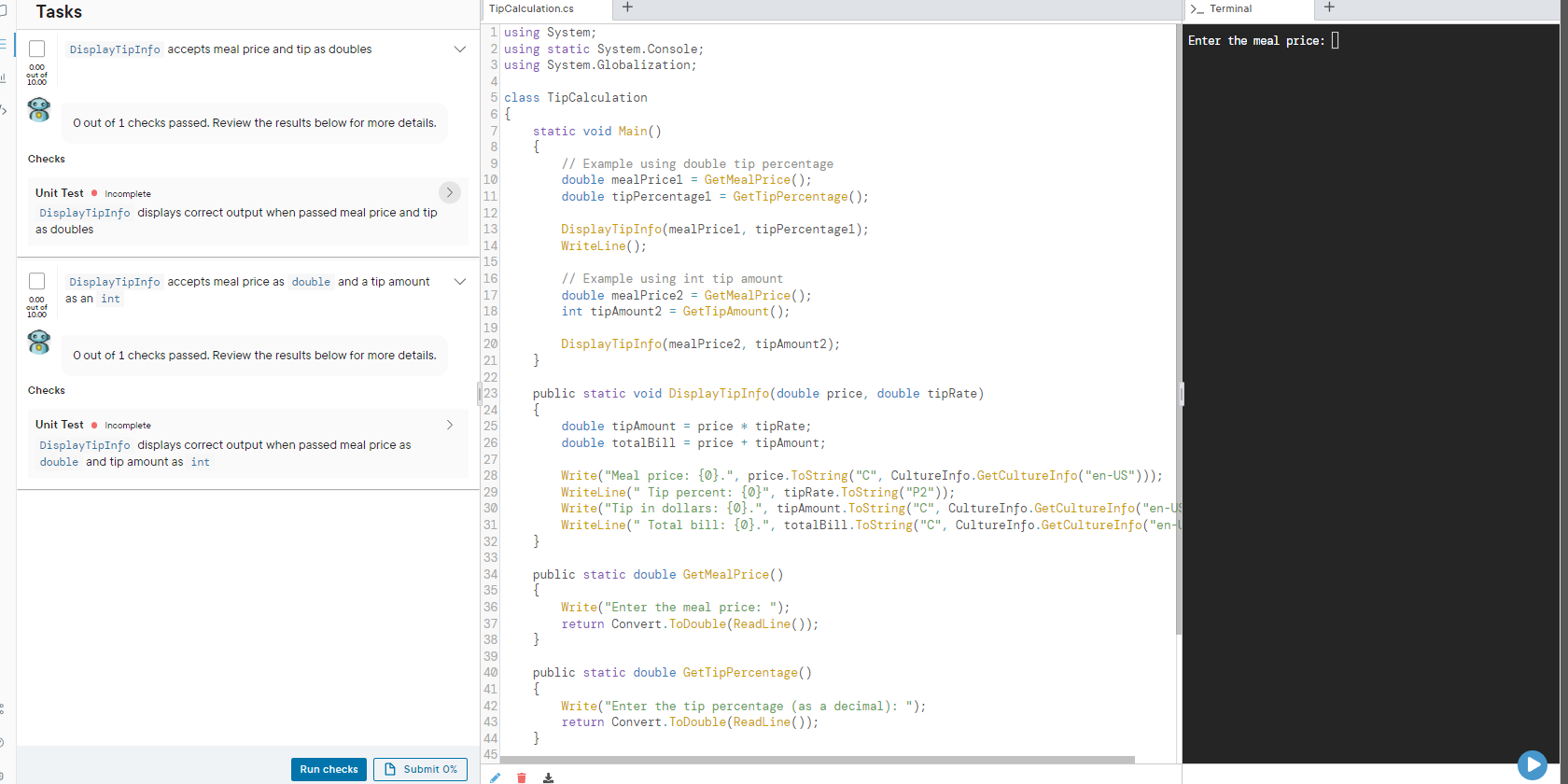 Solved 0 ﻿out of 1 ﻿checks passed. Review the results below | Chegg.com