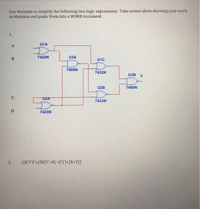 Solved Use Multisim to simplify the following two logic | Chegg.com
