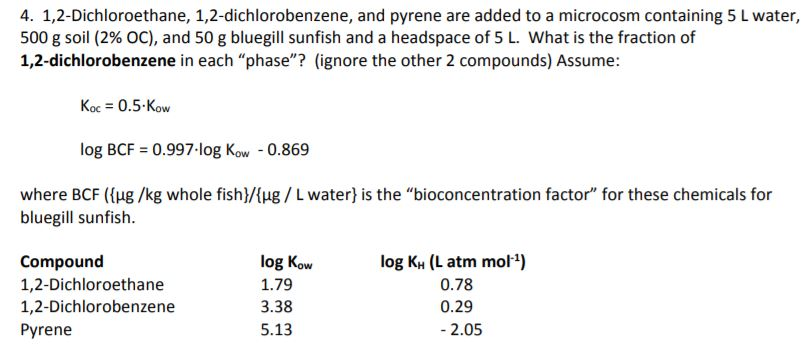 4. 1,2-Dichloroethane, 1,2-dichlorobenzene, and | Chegg.com