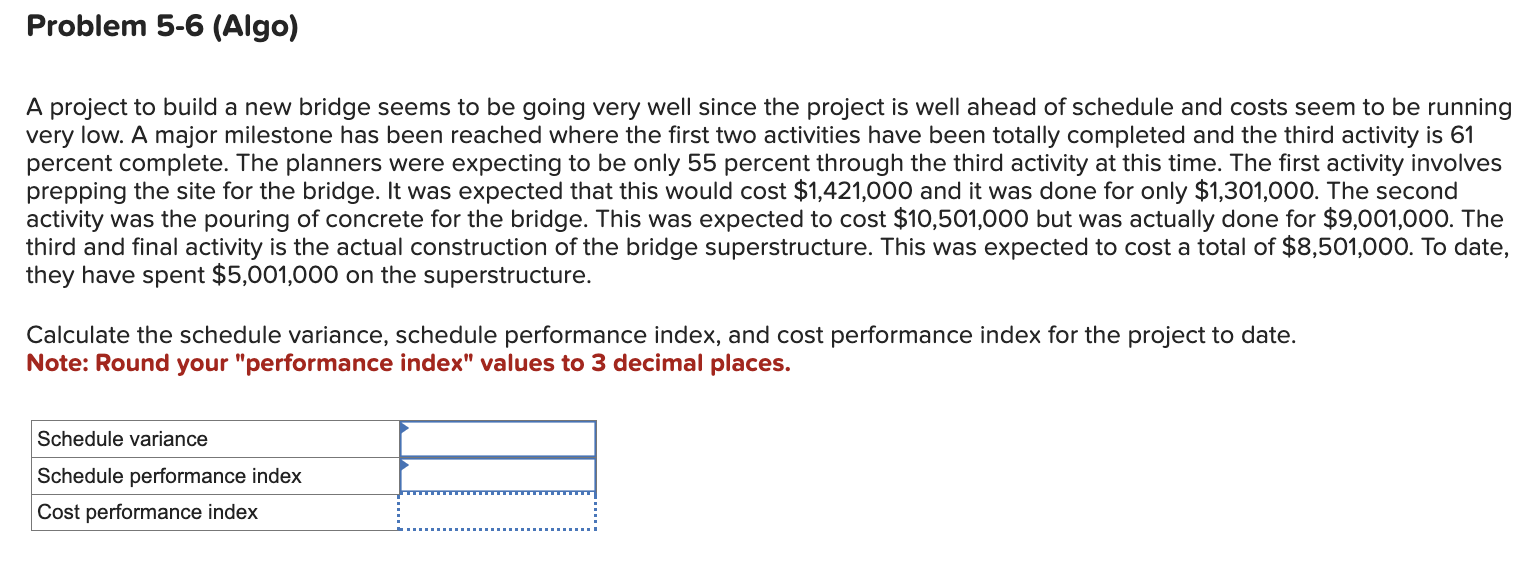 Solved Problem 5-6 (Algo)A project to build a new bridge | Chegg.com