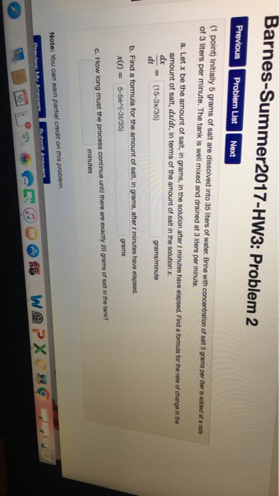 Solved Initially 5 grams of salt are dissolved into 35 | Chegg.com