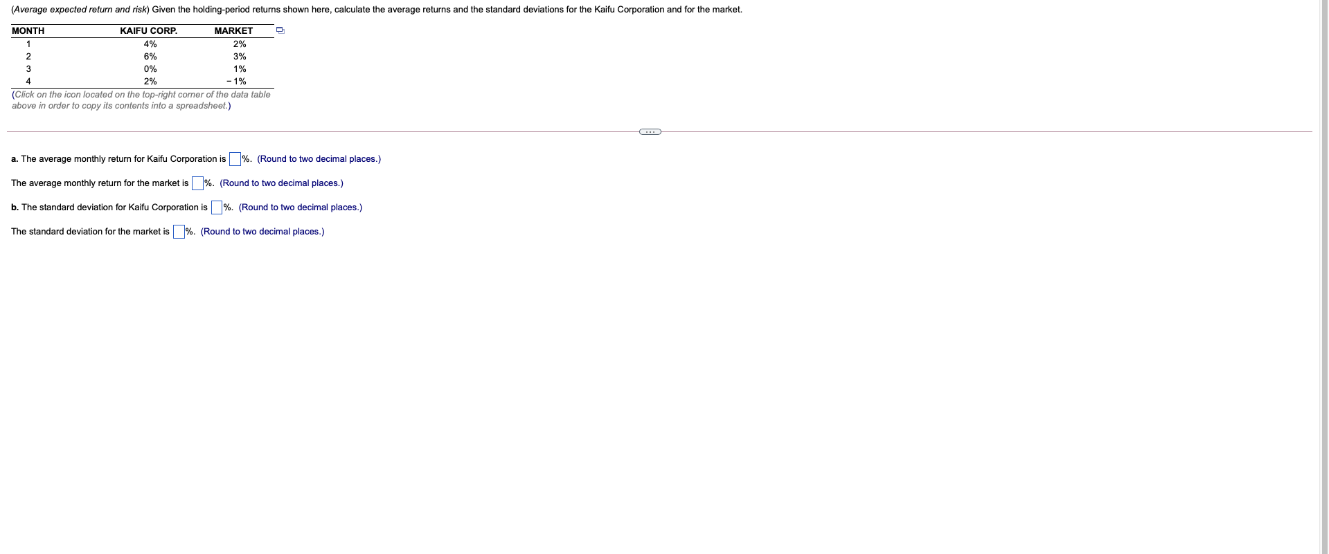 Solved (Average expected return and risk) Given the | Chegg.com