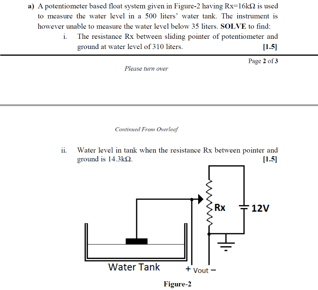 Solved a) A potentiometer based float system given in | Chegg.com