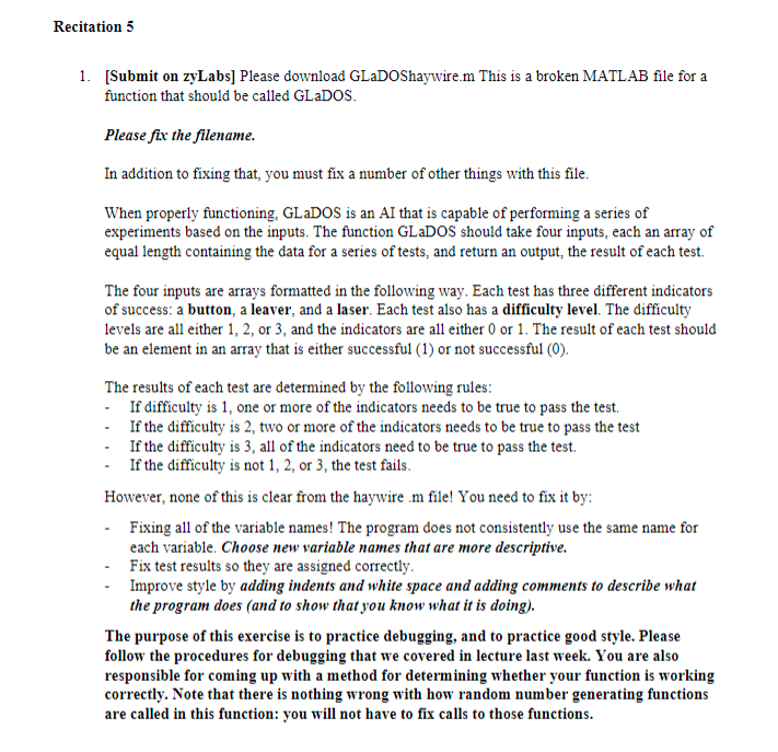 Solved Recitation 5 1. [Submit on zyLabs] Please download | Chegg.com