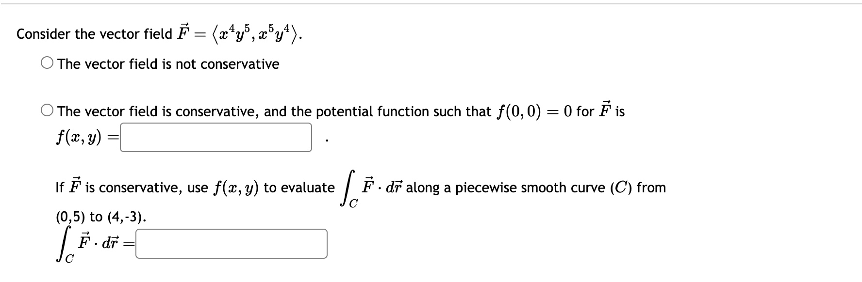 Solved Consider the vector field vec(F)=(:x4y5,x5y4:).The | Chegg.com