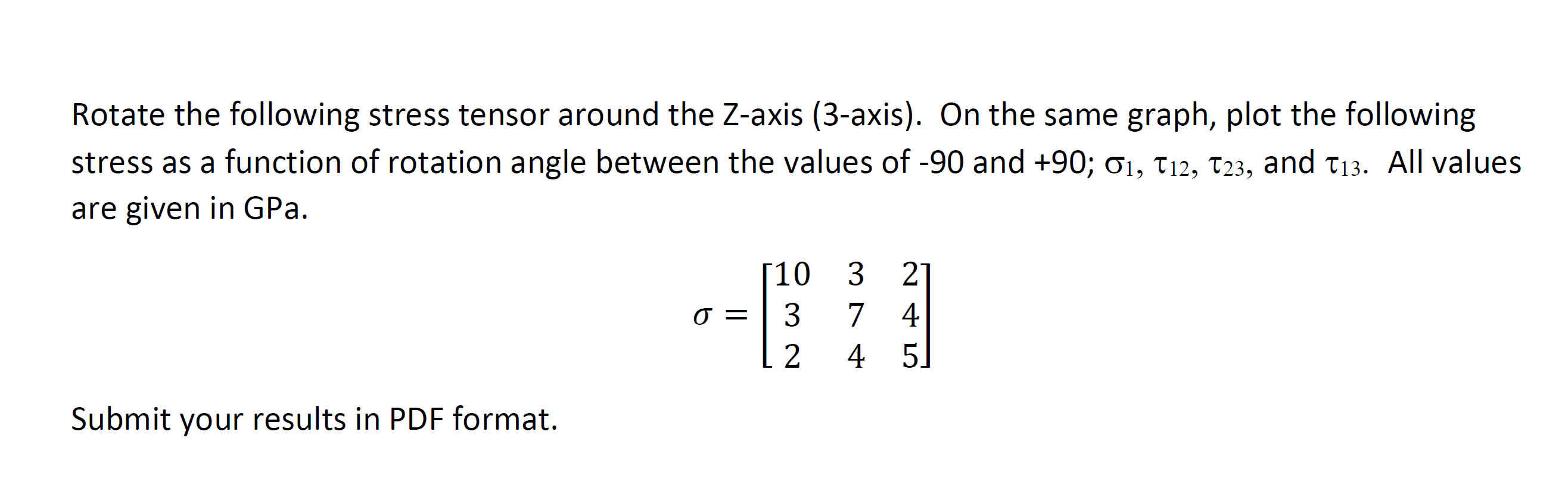 Rotate the following stress tensor around the Z-axis | Chegg.com