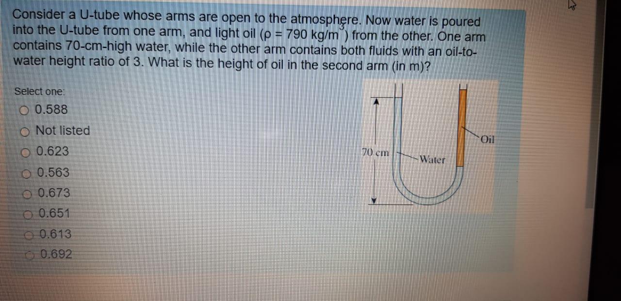 Solved Consider a U-tube whose arms are open to the | Chegg.com