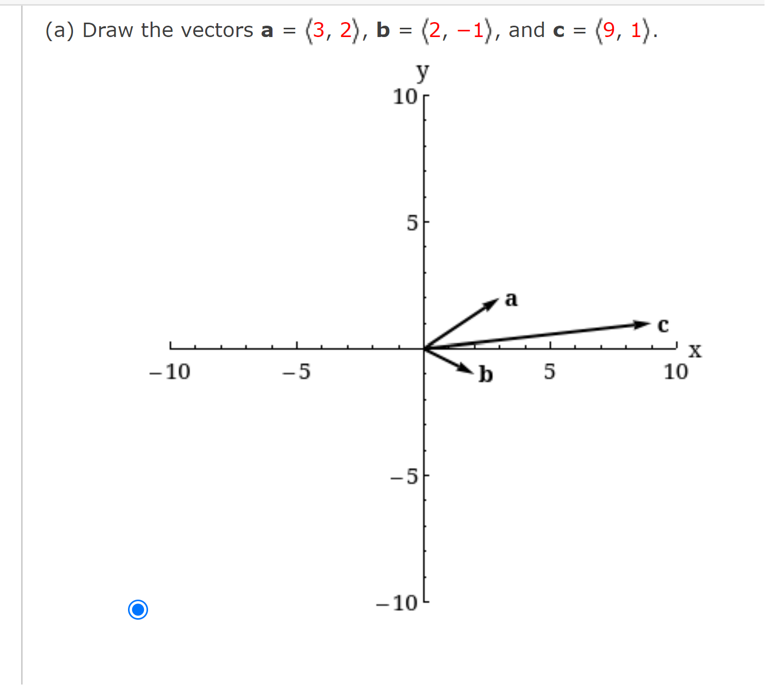 Solved vectors a=(:3,2:),b=(:2,-1:), ﻿and c=(:9,1:). | Chegg.com