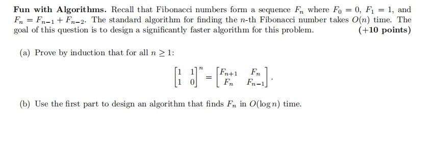 Solved Fun With Algorithms Recall That Fibonacci Numbers