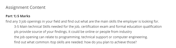 Solved Part 1) 5 Marks find any 3 job openings in your field | Chegg.com