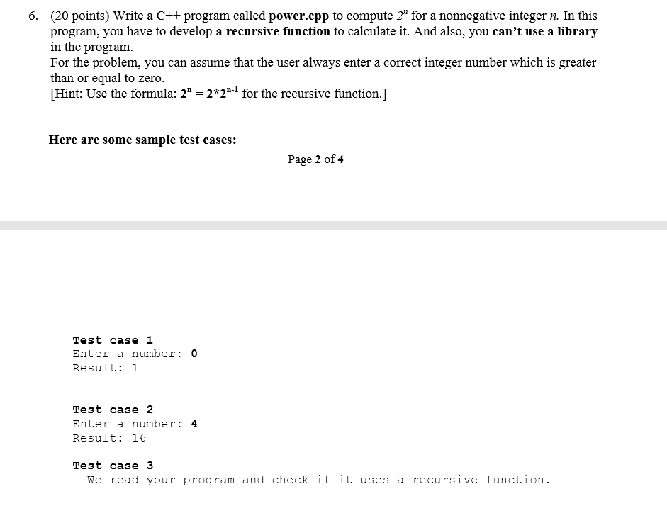 Solved 6 20 Points Write A C Program Called Powercpp