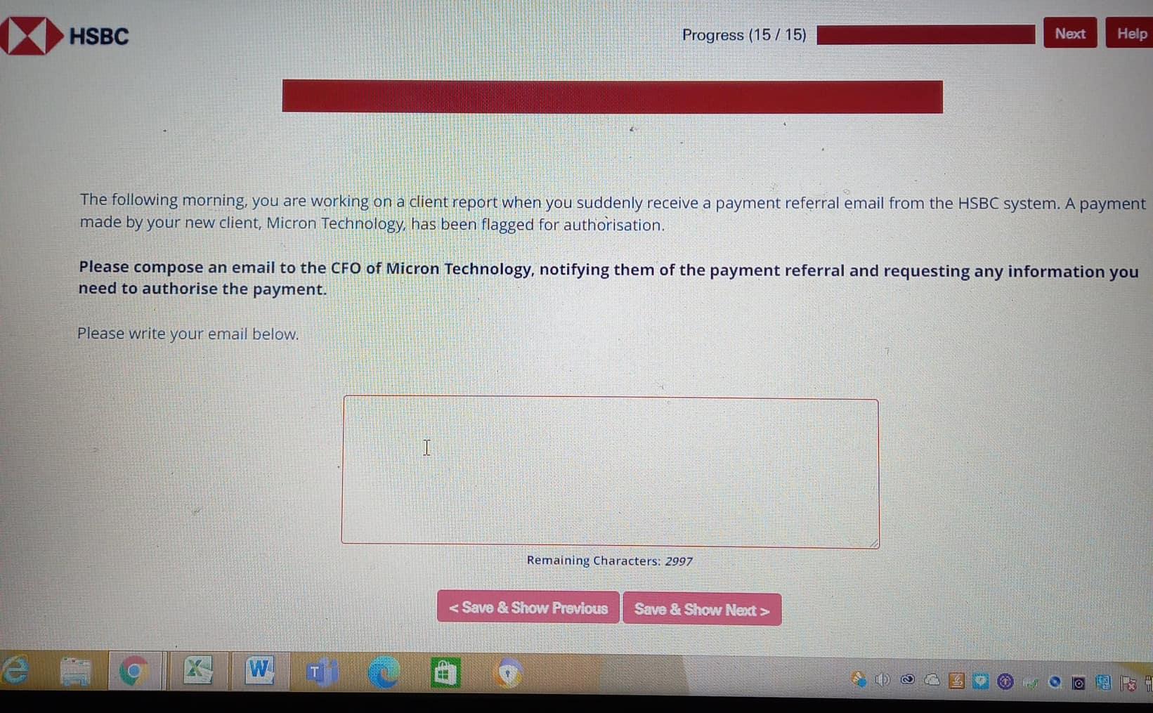 Solved HSBC Progress (15 / 15) Next Help The following | Chegg.com