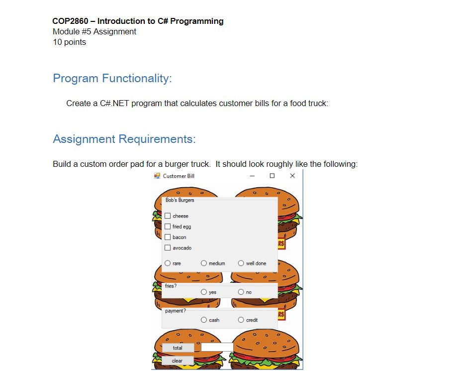 Solved COP2860 - Introduction to C# Programming Module #5 | Chegg.com
