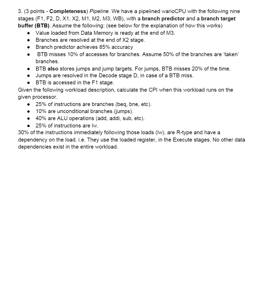 3. (3 points - Completeness) Pipeline. We have | Chegg.com