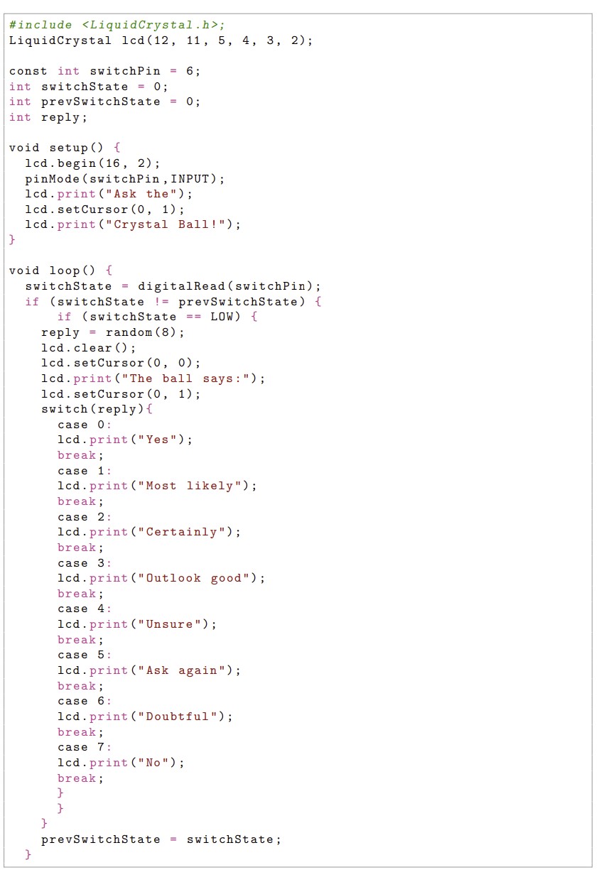 Solved This lab is based on the Crystal Ball in the Arduino | Chegg.com