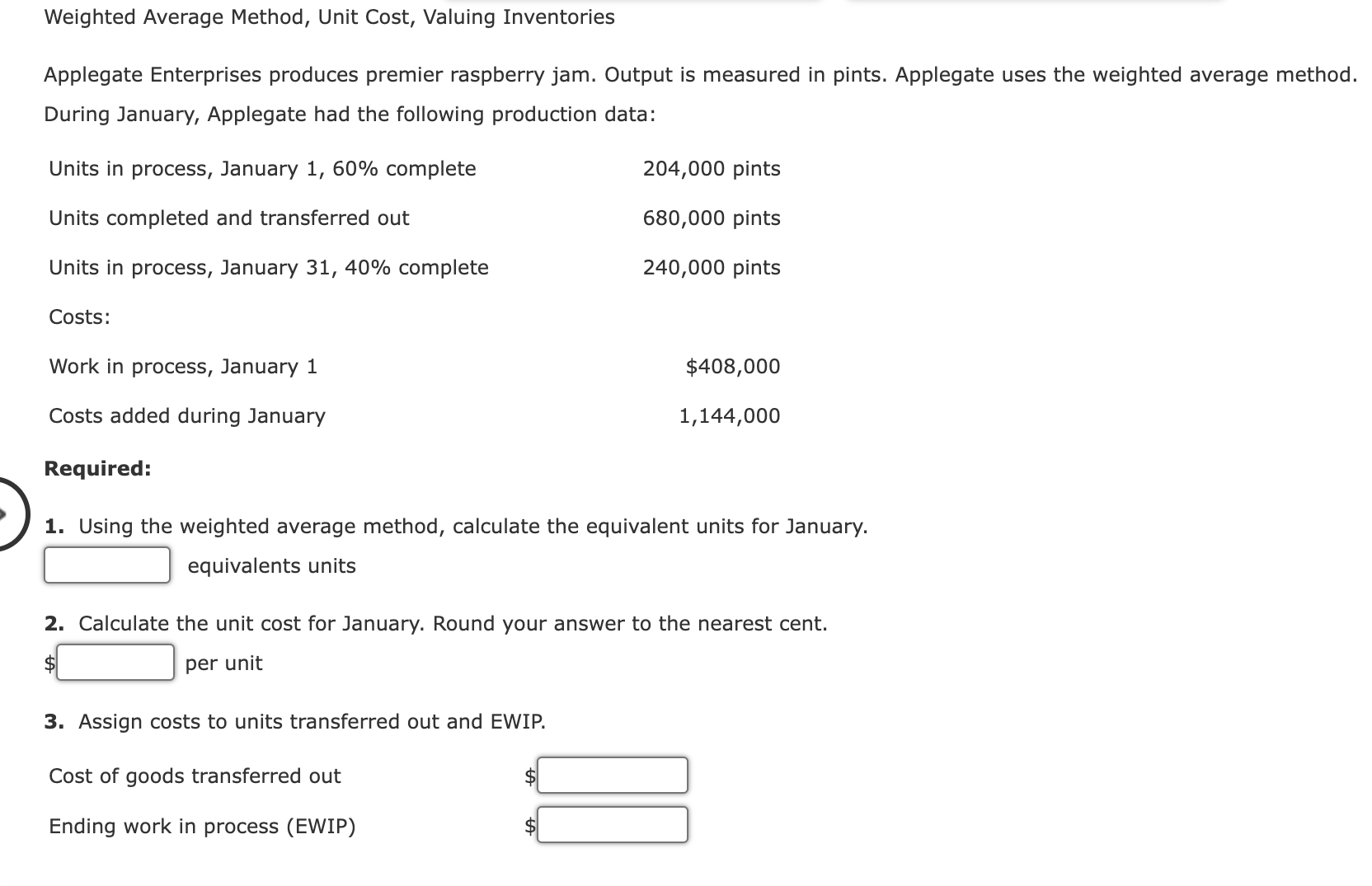 Solved Weighted Average Method, Unit Cost, Valuing | Chegg.com
