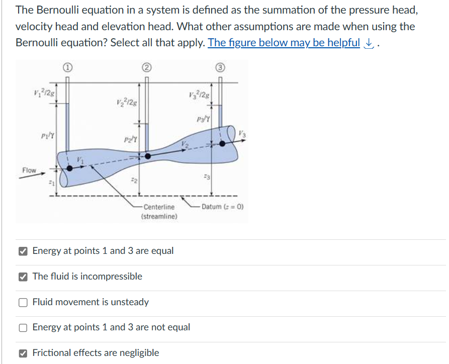 Solved The Bernoulli equation in a system is defined as the | Chegg.com