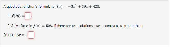 Solved A quadratic function’s formulaA quadratic function's | Chegg.com