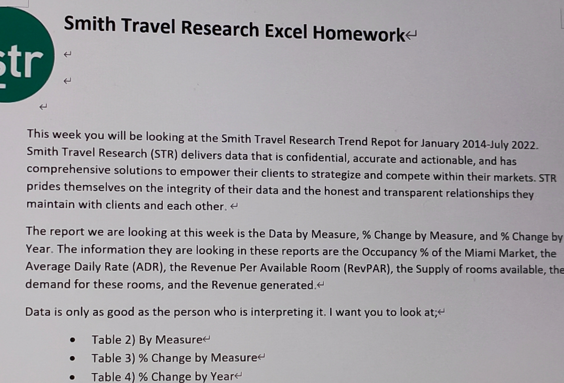 Solved mith Travel Research Excel Homework This week you | Chegg.com