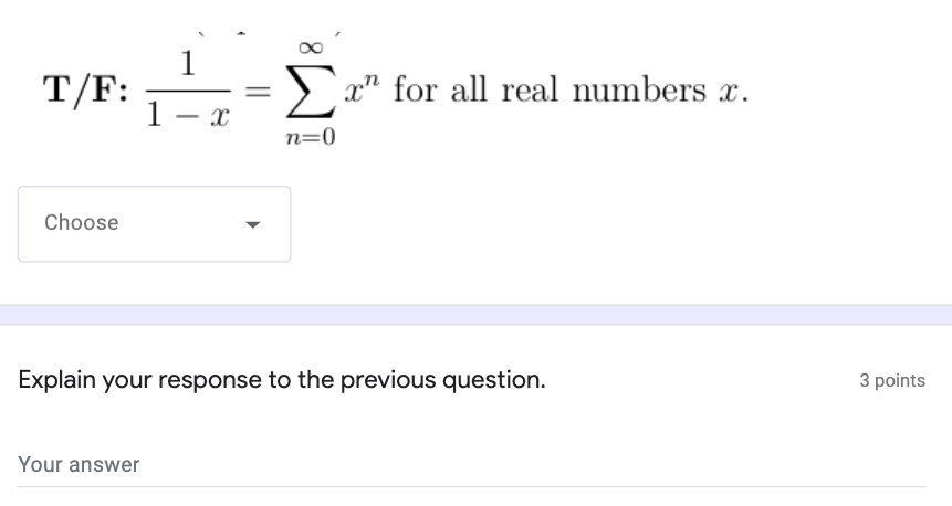 Solved = "x" for all real numbers x. 1 - n= 0 Choose Explain | Chegg.com