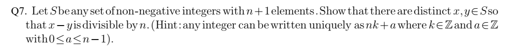 Solved Q7. Let S be any set of non-negative integers with | Chegg.com