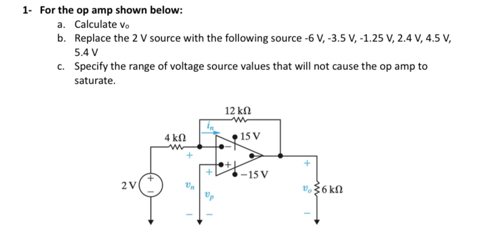 Solved 1- ﻿For the op amp shown below:a. ﻿Calculate vob. | Chegg.com
