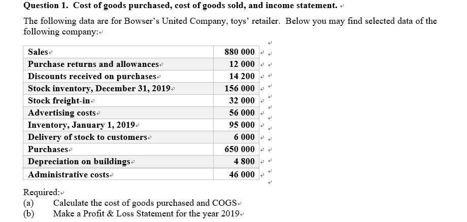 Solved Question 1. Cost of goods purchased, cost of goods | Chegg.com