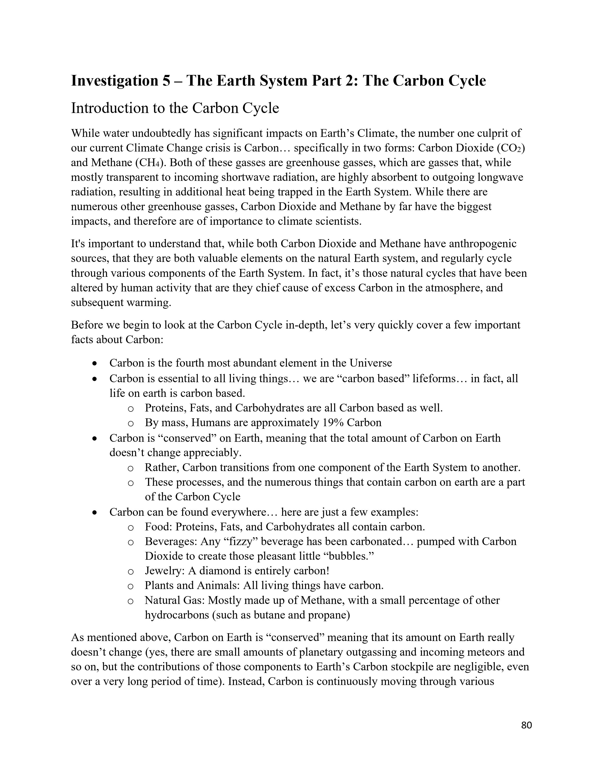 Investigation 6 - The Earth System Part2: The Carbon | Chegg.com