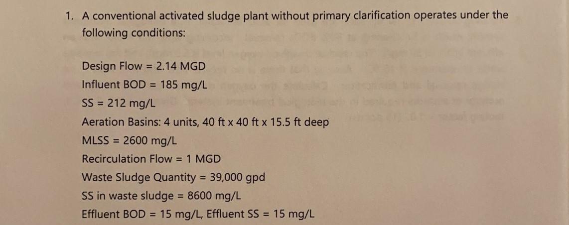 Solved Determine the "Dimensions of the secondary clarifier" | Chegg.com