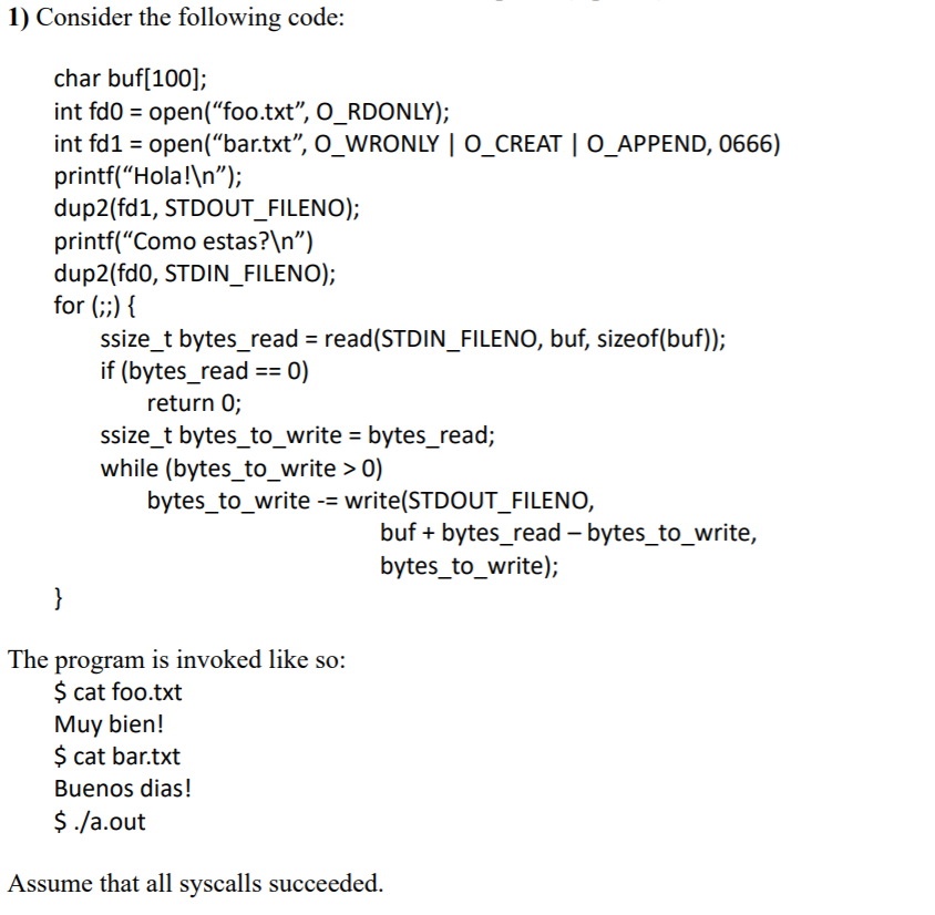 Solved 1) Consider the following code: char buf[100]; int | Chegg.com