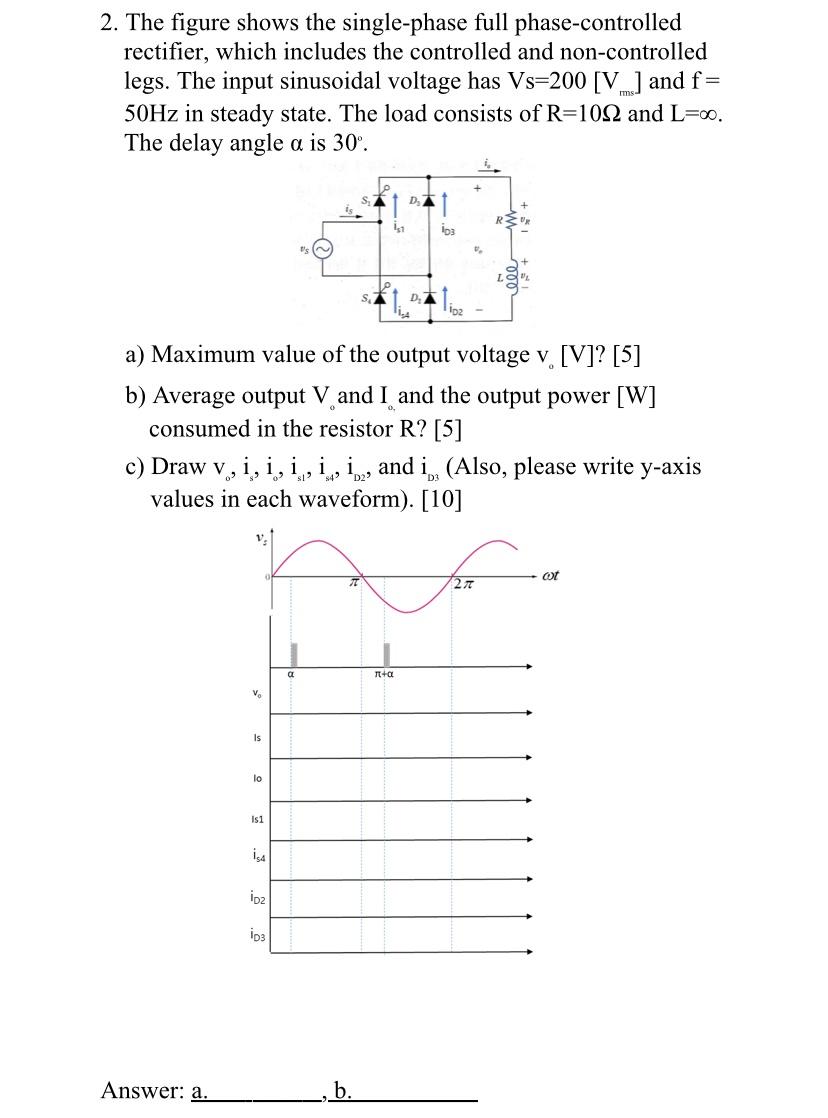 Solved AC input voltage Vs has 200 Vpeak and 60Hz. | Chegg.com
