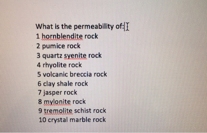 Solved What is the permeability ofI 1 hornblendite rock 2 | Chegg.com