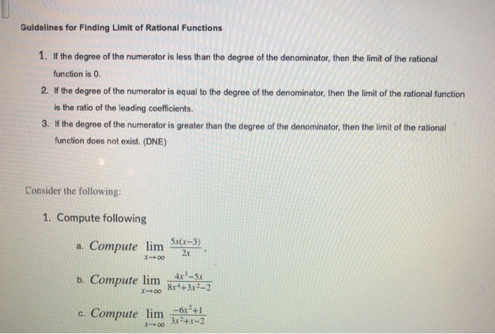 Solved Guidelines for Finding Limit of Rational Functions 1. | Chegg.com