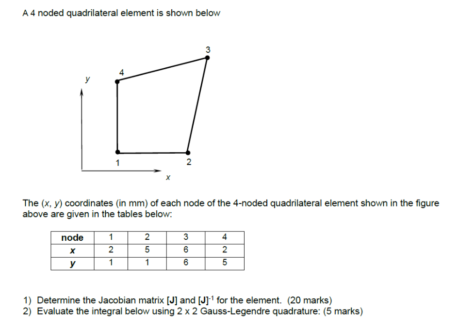 A 4 noded quadrilateral element is shown below The | Chegg.com