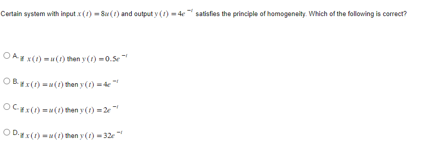 Solved Certain system with input x(t)=8u(t) and output | Chegg.com