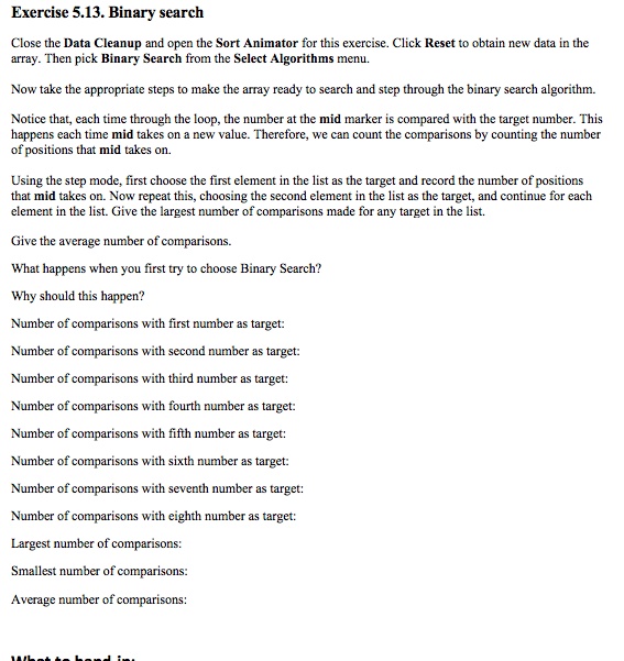 Exercise 5.13. Binary search Close the Data Cleanup | Chegg.com