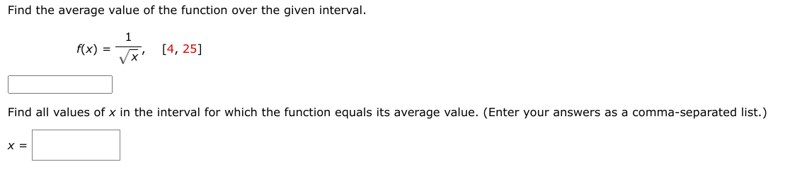 Solved Find the average value of the function over the given | Chegg.com