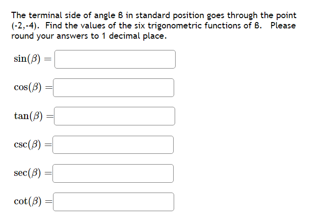 Solved The terminal side of angle B in standard position | Chegg.com