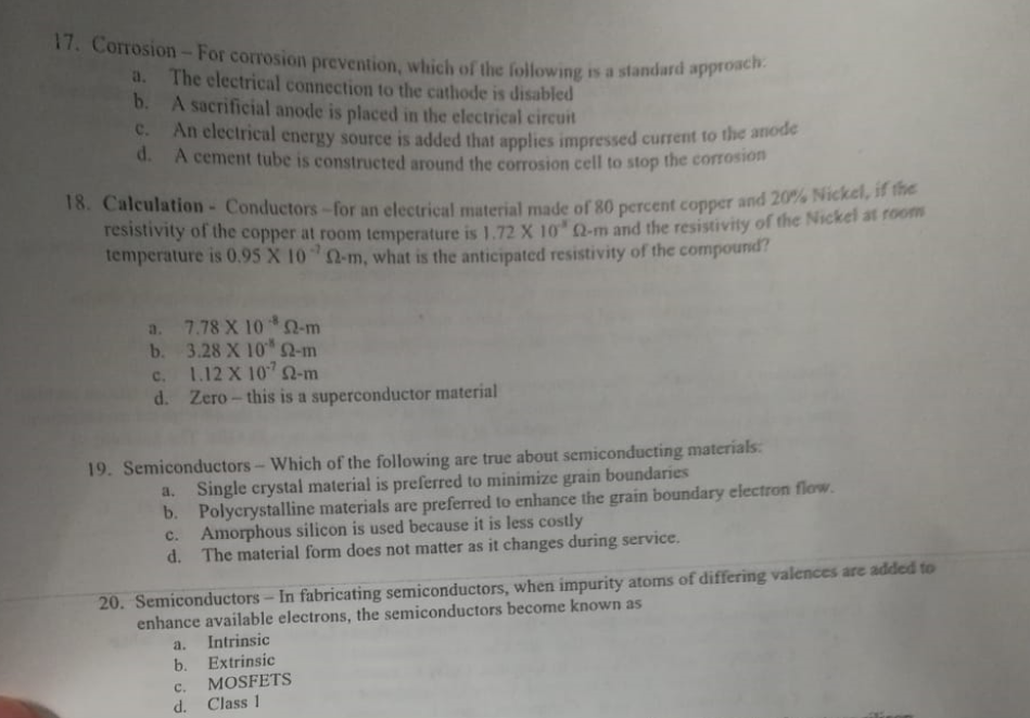 Solved 17. C orrosion - For corrosion prevention, which of | Chegg.com