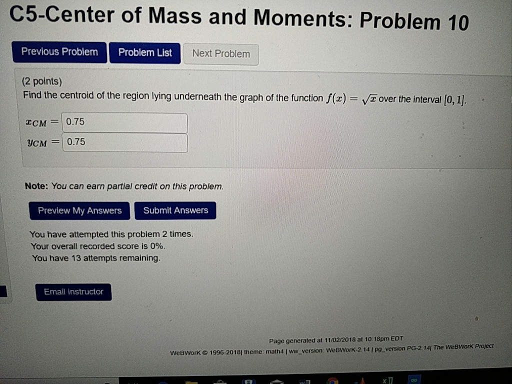 Solved C5-Center of Mass and Moments: Problem 10 Previous | Chegg.com