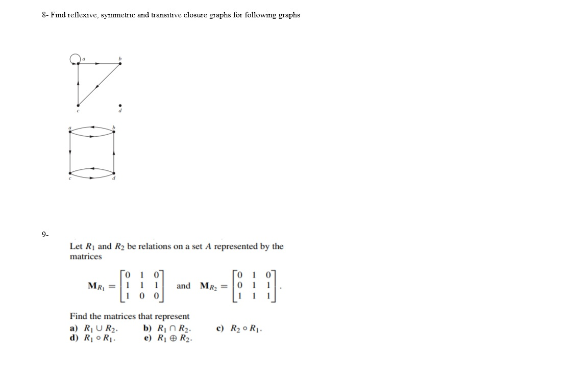 Solved 8- Find reflexive, symmetric and transitive closure | Chegg.com