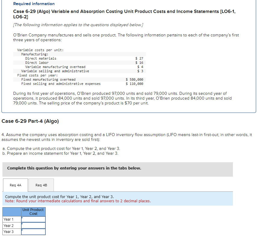 Solved Required information Case 6-29 (Algo) Variable and | Chegg.com