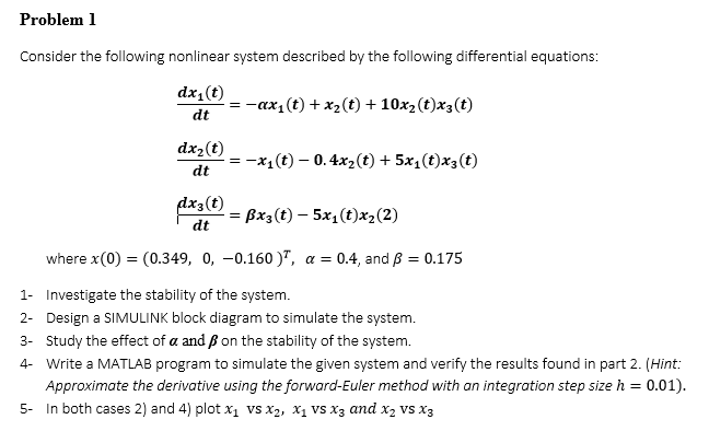 Problem 1 Consider the following nonlinear system | Chegg.com