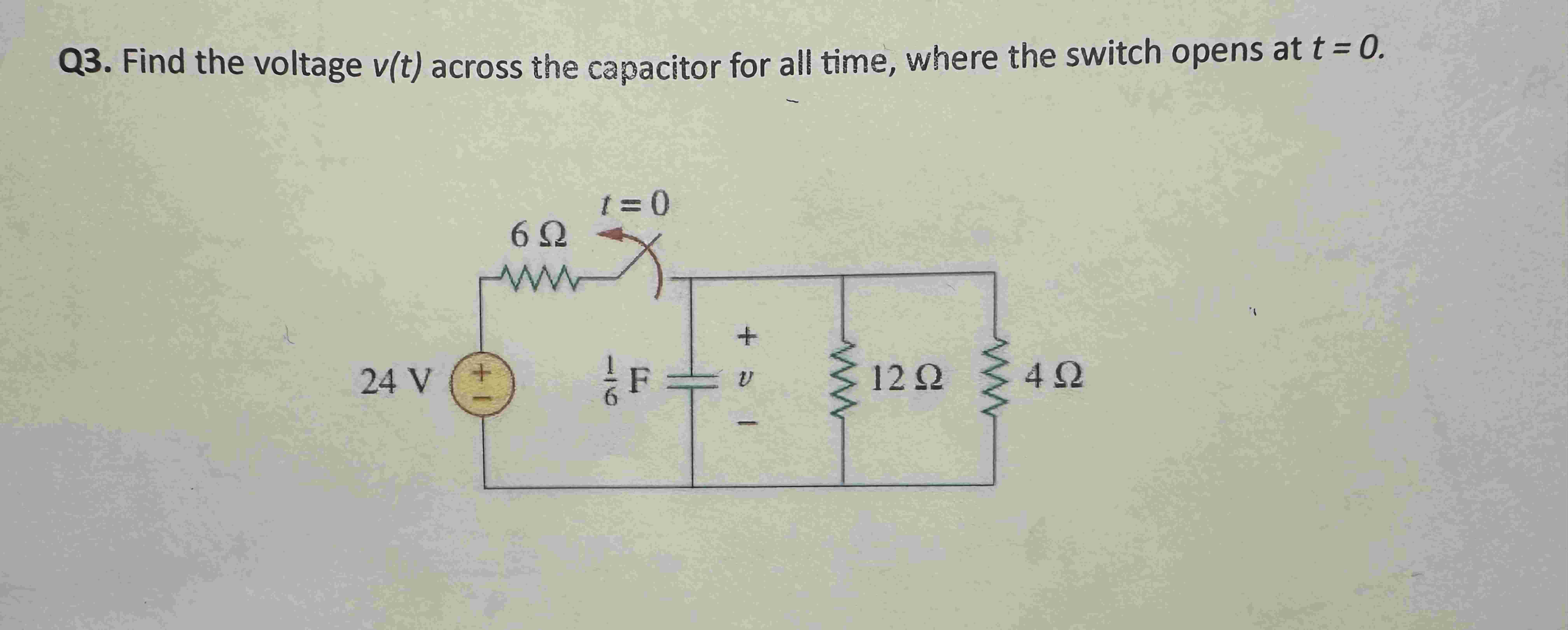 Solved Q3. ﻿Find the voltage v(t) ﻿across the capacitor for | Chegg.com