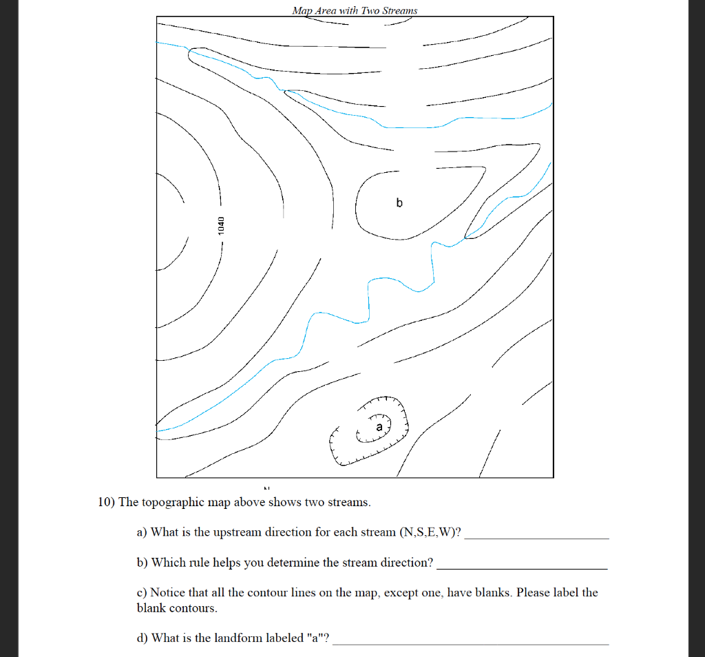 Map Area with Two Streams c 10) The topographic map | Chegg.com
