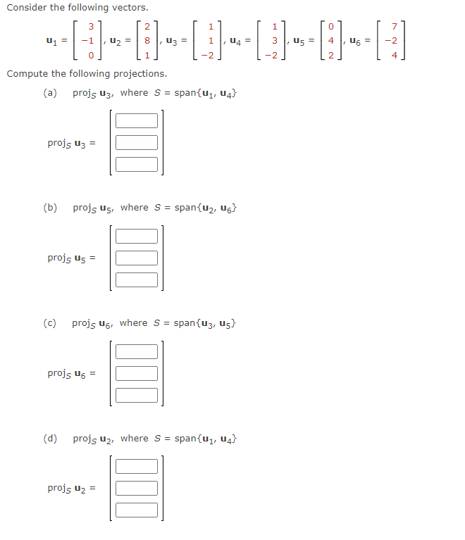 Solved Consider the following vectors. | Chegg.com