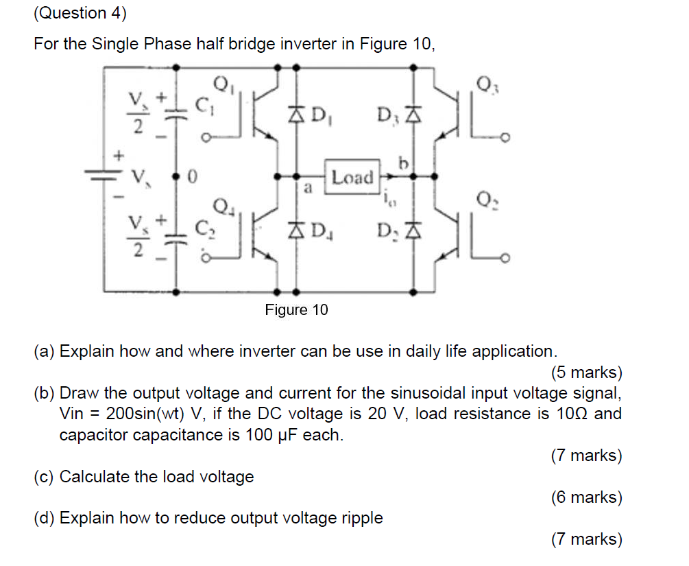 Solved (Question 4) For the Single Phase half bridge | Chegg.com