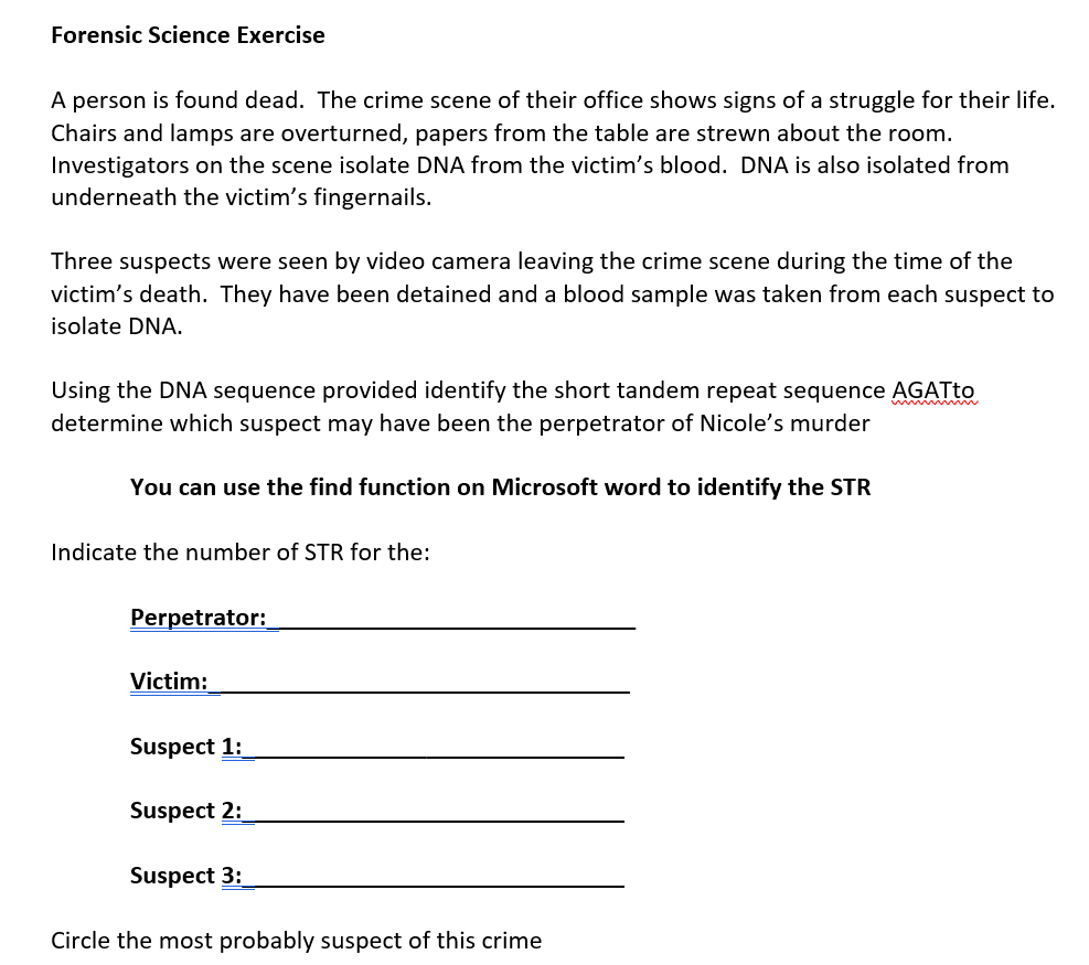 Forensic Science Exercise A person is found dead. The | Chegg.com